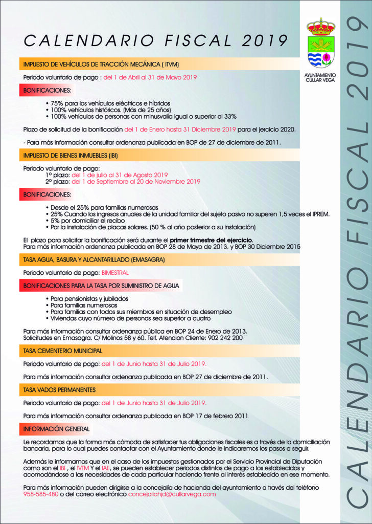Calendario Fiscal 2019 - Ayto. Cúllar Vega