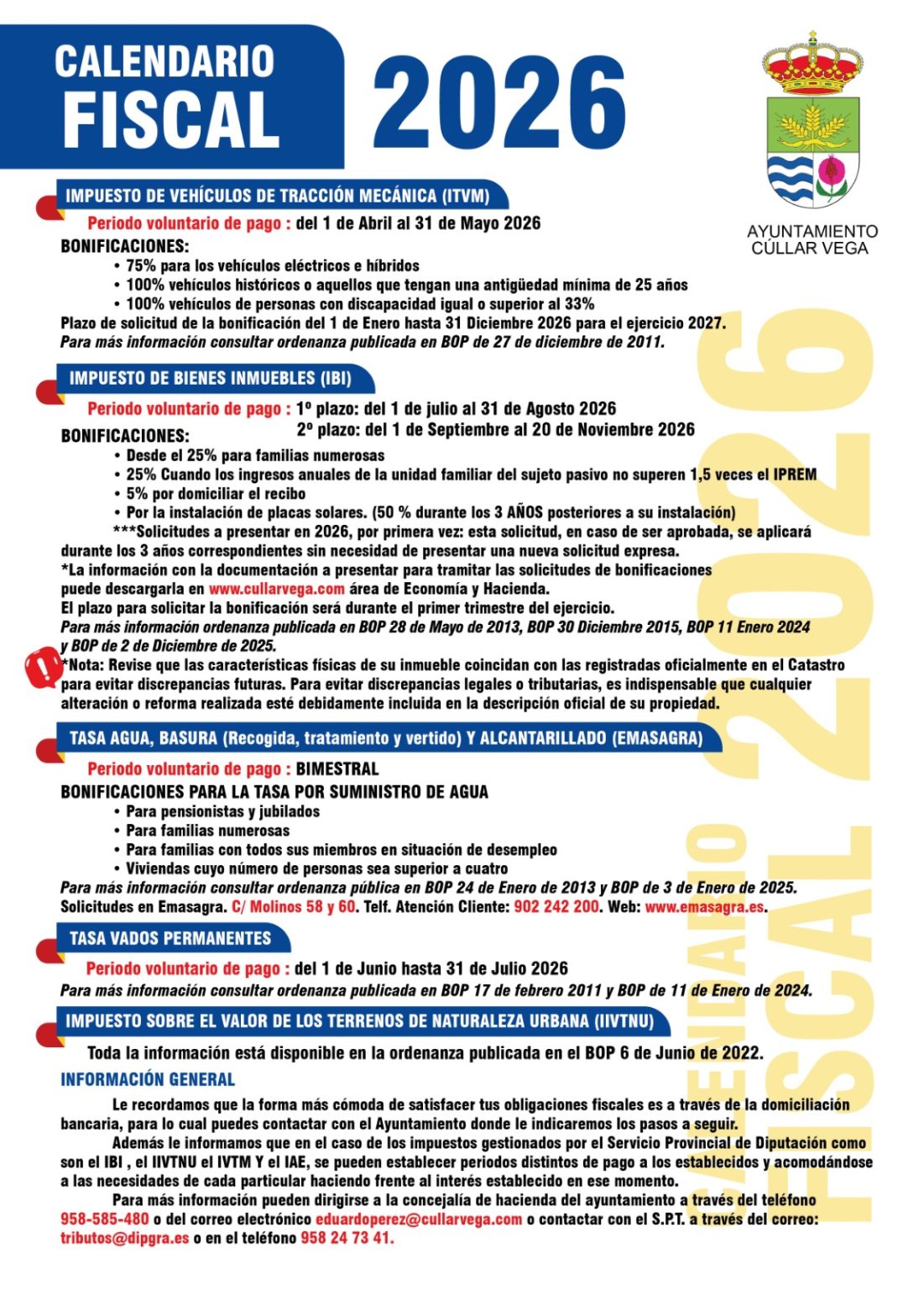CALENDARIO FISCAL 2026 - Ayto. Cúllar Vega